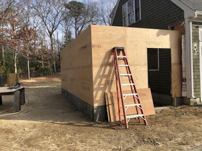 Plymouth-garage-addition-frame-exterior - Russell Mill Remodeling